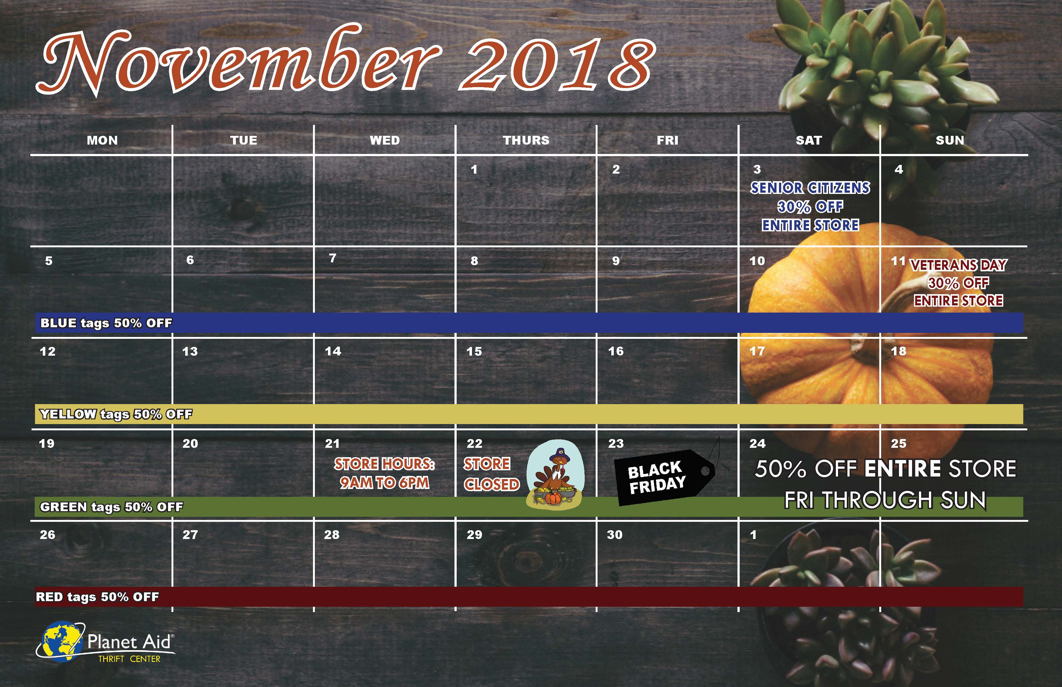 November Sales Calendar - Planet Aid, Inc.
